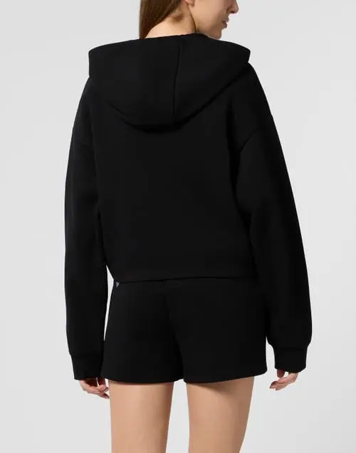 PLEIN SPORT Zip-up Crop Hoodie - Black
