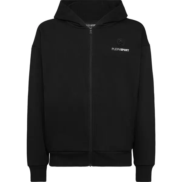 PLEIN SPORT Oversize Zipped Hoodie Sweatshirt With Graphic Prints - Black