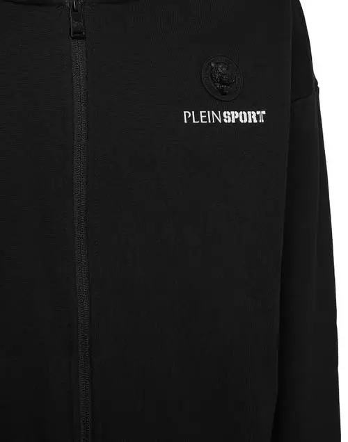 PLEIN SPORT Oversize Zipped Hoodie Sweatshirt With Graphic Prints - Black
