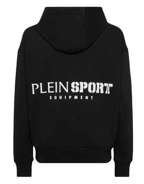 PLEIN SPORT Oversize Zipped Hoodie Sweatshirt With Graphic Prints - Black