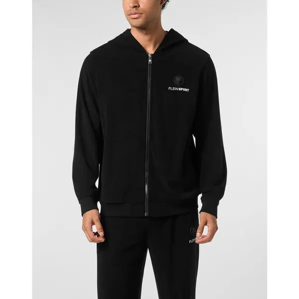 PLEIN SPORT Zip-up Sponge Fleece Hoodie - Black