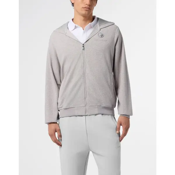 PLEIN SPORT Zip-up Sponge Fleece Hoodie - Lightgrey
