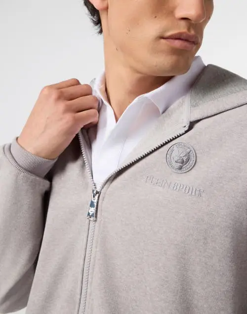 PLEIN SPORT Zip-up Sponge Fleece Hoodie - Lightgrey