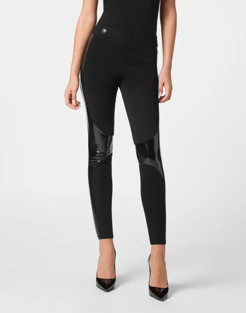 Philipp Plein Leggings With Latex Inserts - Black