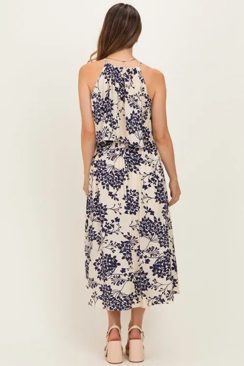 PINKBLUSH Floral Flounce Halter Neck Midi Dress