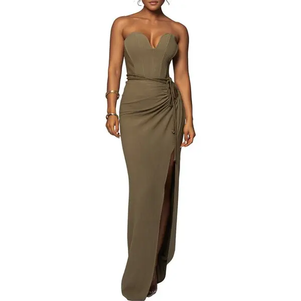 JLUXLABEL Strapless Corset And Maxi Skirt Set - Olive
