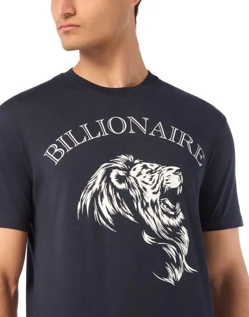 BILLIONAIRE Embroidered Round Neck T-shirt Lion - Darkblue