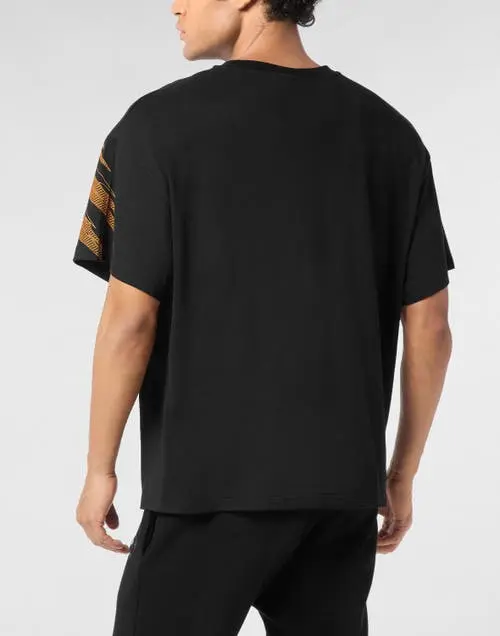 PLEIN SPORT Round Neck T-shirt Scratch - Black/orange