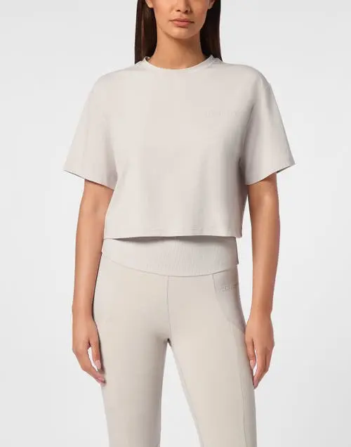 PLEIN SPORT Cropped T-shirt Round Neck Short Sleeve - Grey