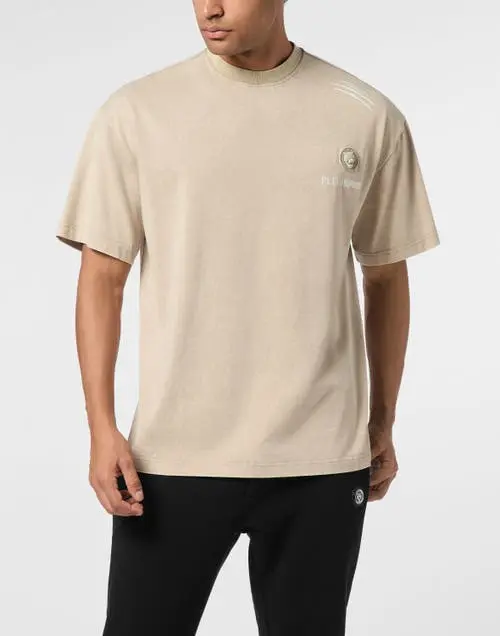 PLEIN SPORT Cotton Round Neck T-shirt Cold Dye - Beige