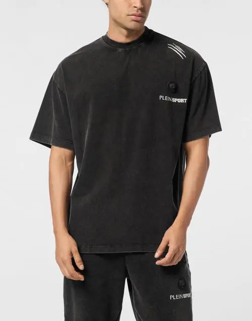 PLEIN SPORT Cotton Round Neck T-shirt Cold Dye - Black