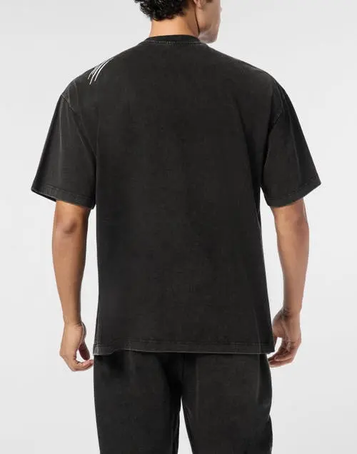 PLEIN SPORT Cotton Round Neck T-shirt Cold Dye - Black