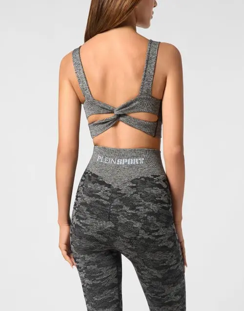 PLEIN SPORT Seamless Crossed Straps Sport Bra Logo