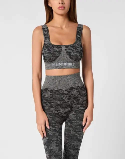 PLEIN SPORT Seamless Crossed Straps Sport Bra Logo - Black