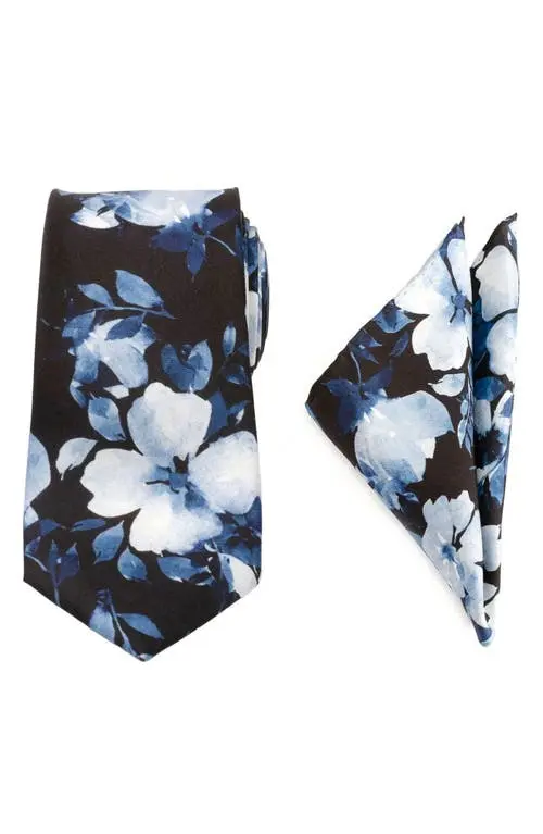 CUFFLINKS, INC. Silk Jacquard Floral Neck Tie And Pocket Square Set - Blue