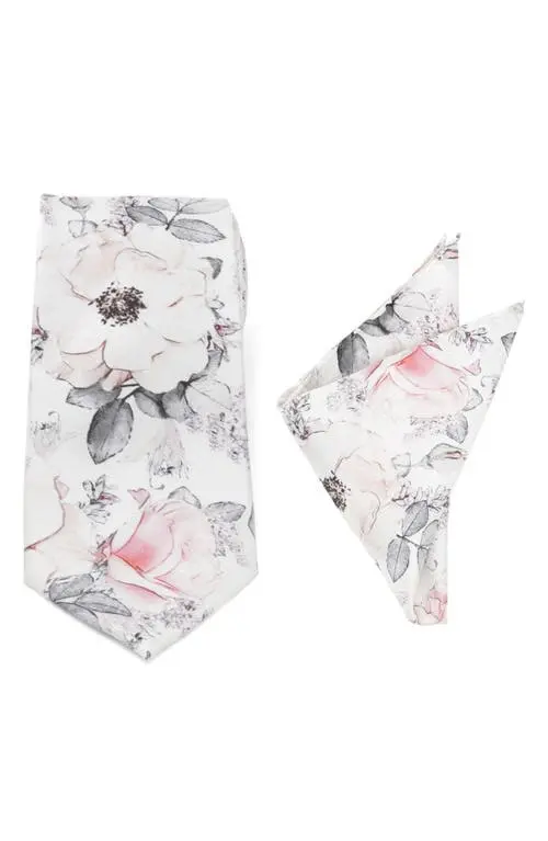 CUFFLINKS, INC. Silk Jacquard Floral Neck Tie And Pocket Square Set - Gray