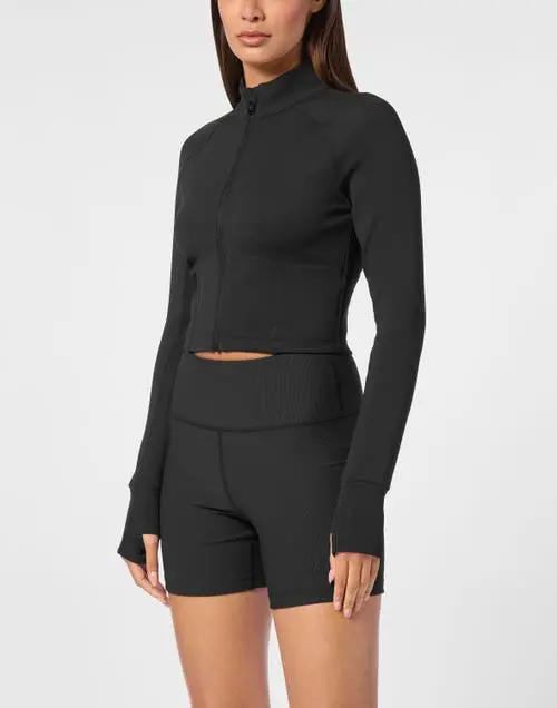 PLEIN SPORT Cropped Jogging Full Zip Jacket - Black