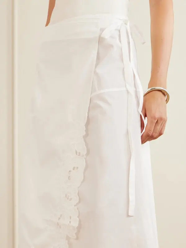 SIR. Klara Broderie Anglaise Cotton Midi Wrap Skirt - Neutrals