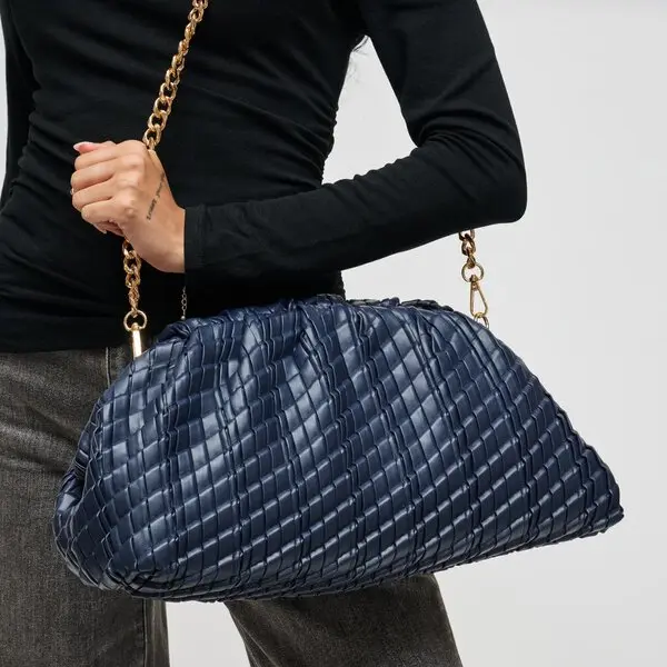 URBAN EXPRESSIONS Veronica Woven Clutch With Chain Strap - Navy