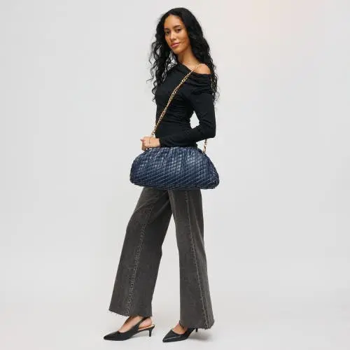 URBAN EXPRESSIONS Veronica Woven Clutch With Chain Strap - Navy
