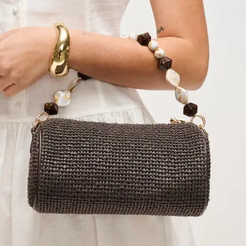 URBAN EXPRESSIONS Rachel Straw Clutch With Beaded Handle - Chocolate