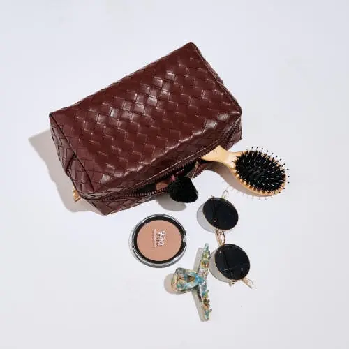 URBAN EXPRESSIONS Weave & Wander Cosmetic & Travel Organizer Pouch - Chocolate