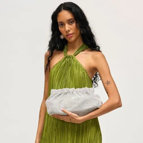 URBAN EXPRESSIONS Hazel Clutch With Rhinestones And Ruched Design - Silver
