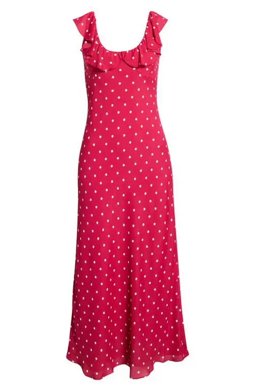 FAVORITE DAUGHTER The Blossom Ruffle Dot Sleeveless Maxi Dress - Raspberry/ivory Do