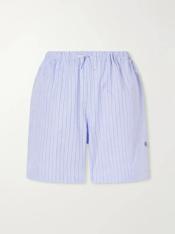 ANINE BING Ramy Striped Cotton Shorts - Blue