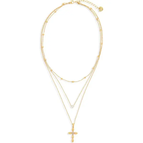 BRACHA Layered Chain Necklace With Cubic Zirconia Cross Pendant