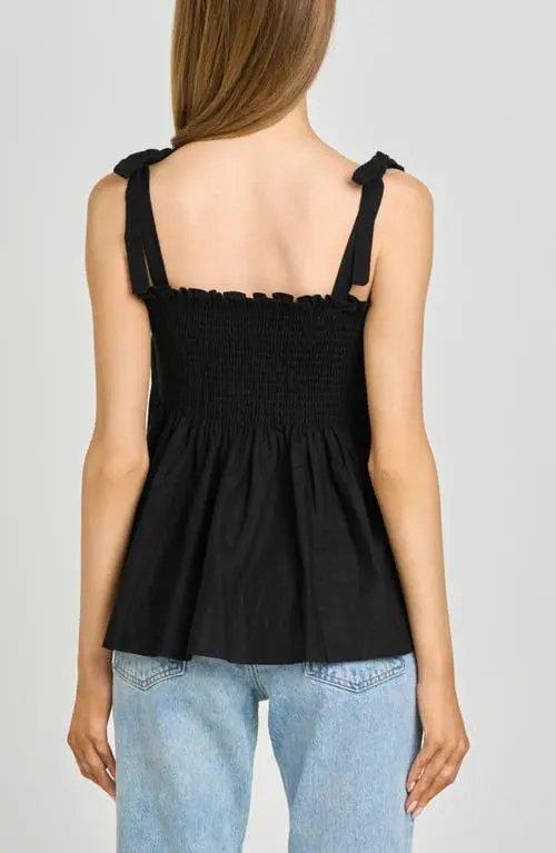 WAYF Stevie Pleated Tie Shoulder Babydoll Top - Black