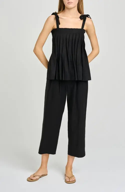 WAYF Stevie Pleated Tie Shoulder Babydoll Top - Black