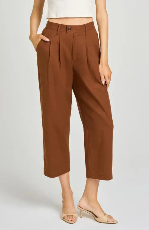 WAYF Stevie Linen Blend Crop Pants - Chocolate