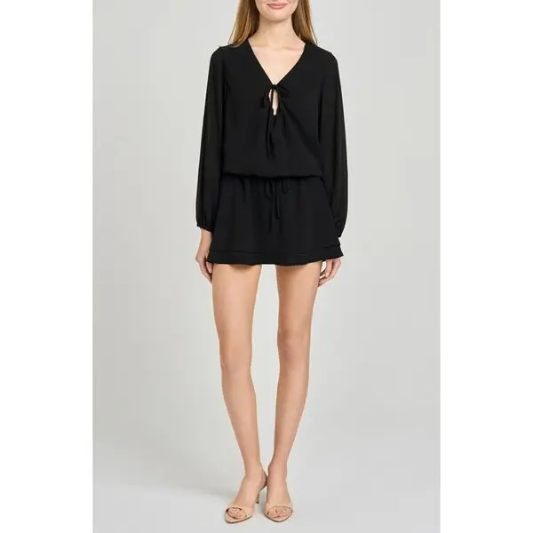 WAYF Nila Long Sleeve Keyhole Minidress - Black