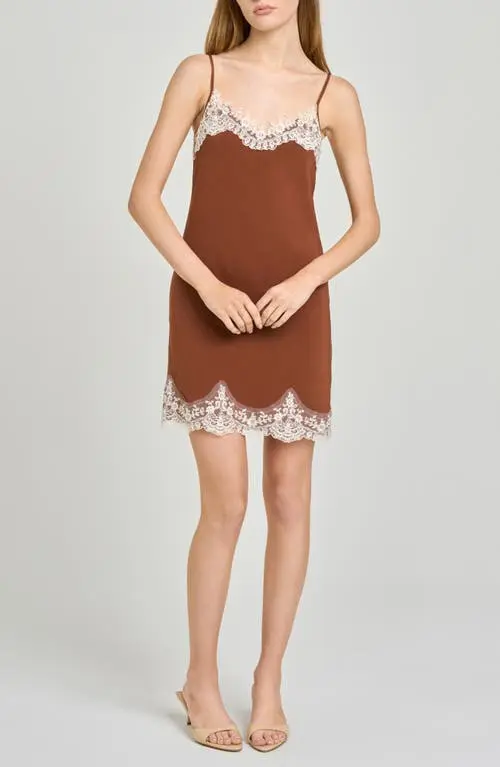 WAYF Isabelle Lace Trimmed Slip Dress - Chocolate