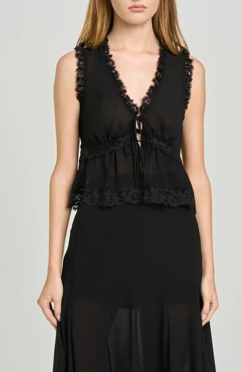 WAYF Norah Lace Trim Tie Front Top