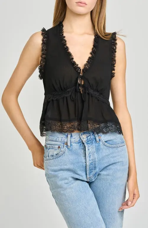 WAYF Norah Lace Trim Tie Front Top