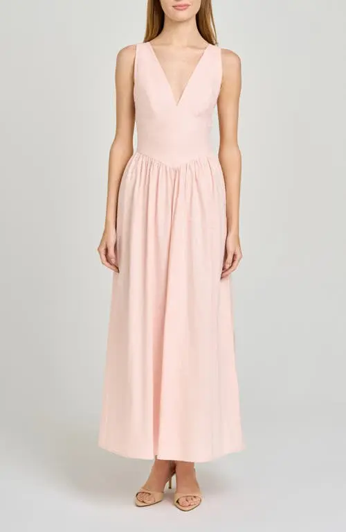 WAYF Vivia Plunge Neck Drop Waist Midi Dress - Blush