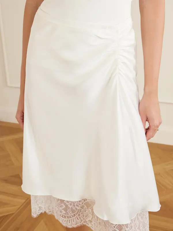 SIR. Ingrid Gathered Lace-trimmed Satin Midi Skirt