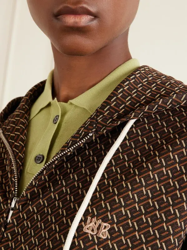 WALES BONNER Logo-embroidered Jacquard-knit Zip-up Hoodie