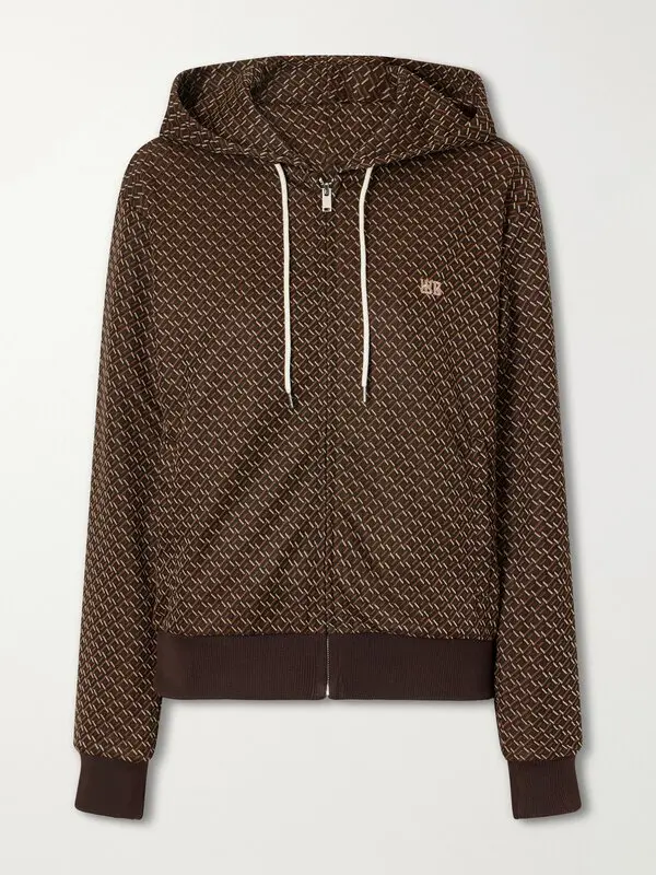 WALES BONNER Logo-embroidered Jacquard-knit Zip-up Hoodie - Brown