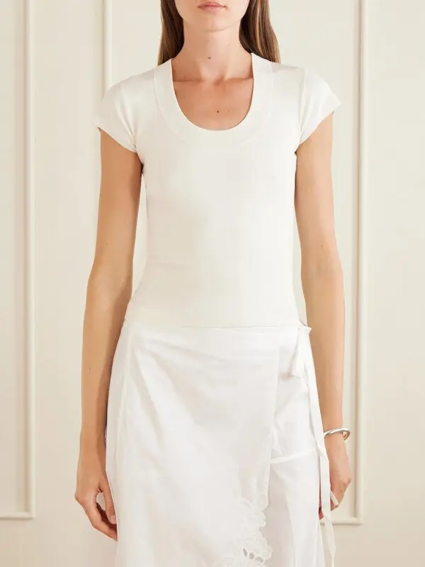 SIR. Mikkel Ribbed Merino Wool T-shirt With Cap Sleeves - Neutrals