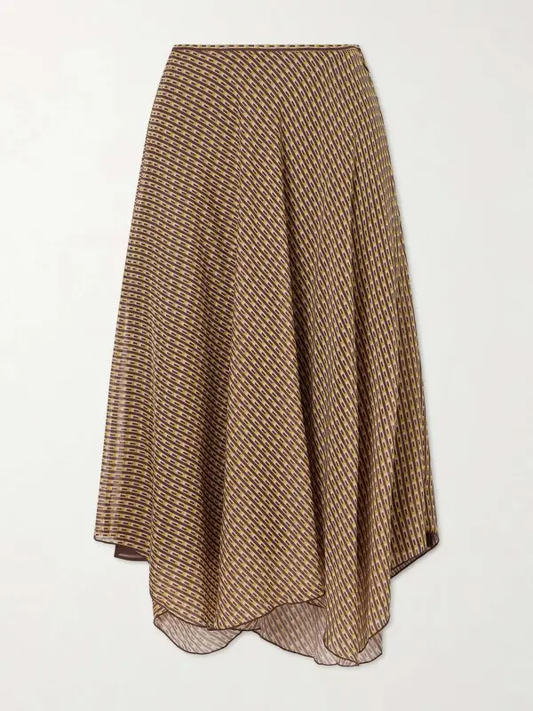 SIR. Cooper Asymmetric Printed Chiffon Maxi Skirt - Tan