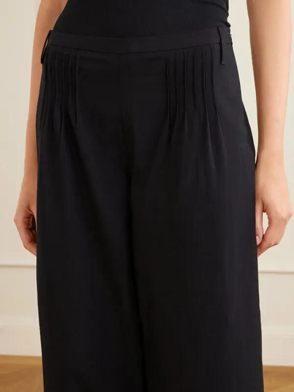 SIR. Beatrice Pintucked Cotton Wide-leg Pants - Black