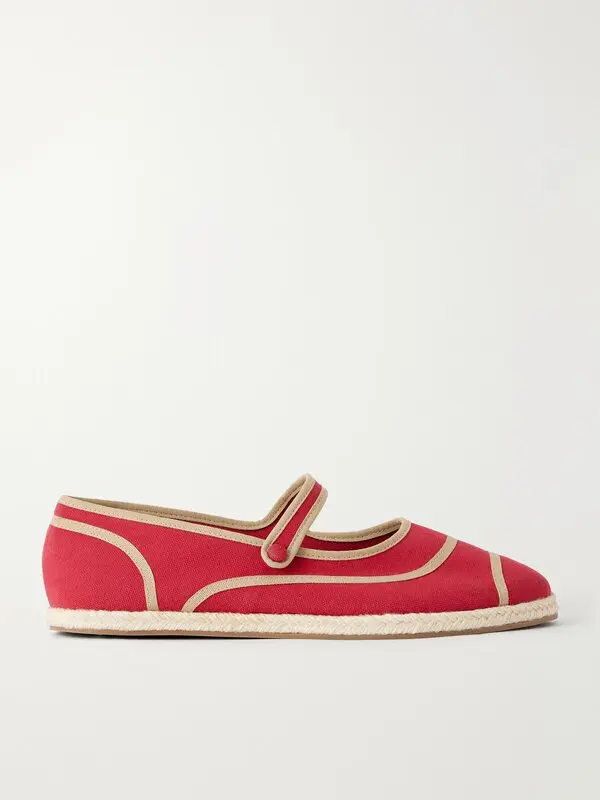Staud Nora Canvas Espadrille Mary Jane Flats - Red