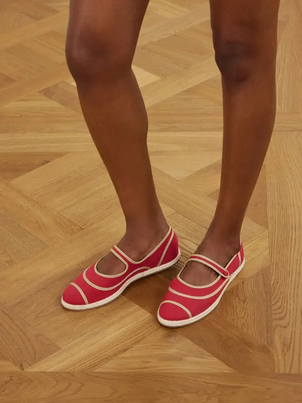 Staud Nora Canvas Espadrille Mary Jane Flats - Red