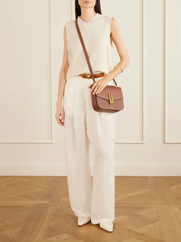 DEMELLIER The Vancouver Leather Clutch With Gold Tone Lock And Chain Strap - Brown