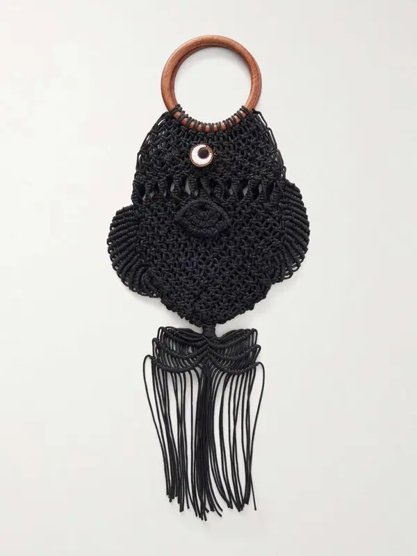 ANYA HINDMARCH Macrame Leather-trimmed Cotton Clutch