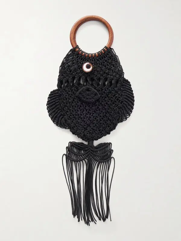 ANYA HINDMARCH Macrame Leather-trimmed Cotton Clutch
