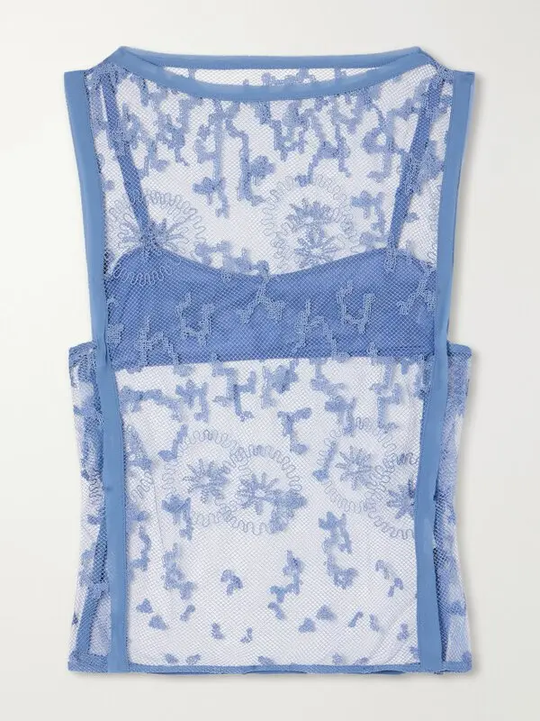SIR. Leif Embroidered Tulle Top - Blue